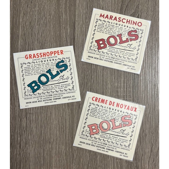Office | Vintage Bols Liqueur Bottle Labels Grasshopper Maraschino Crme ...